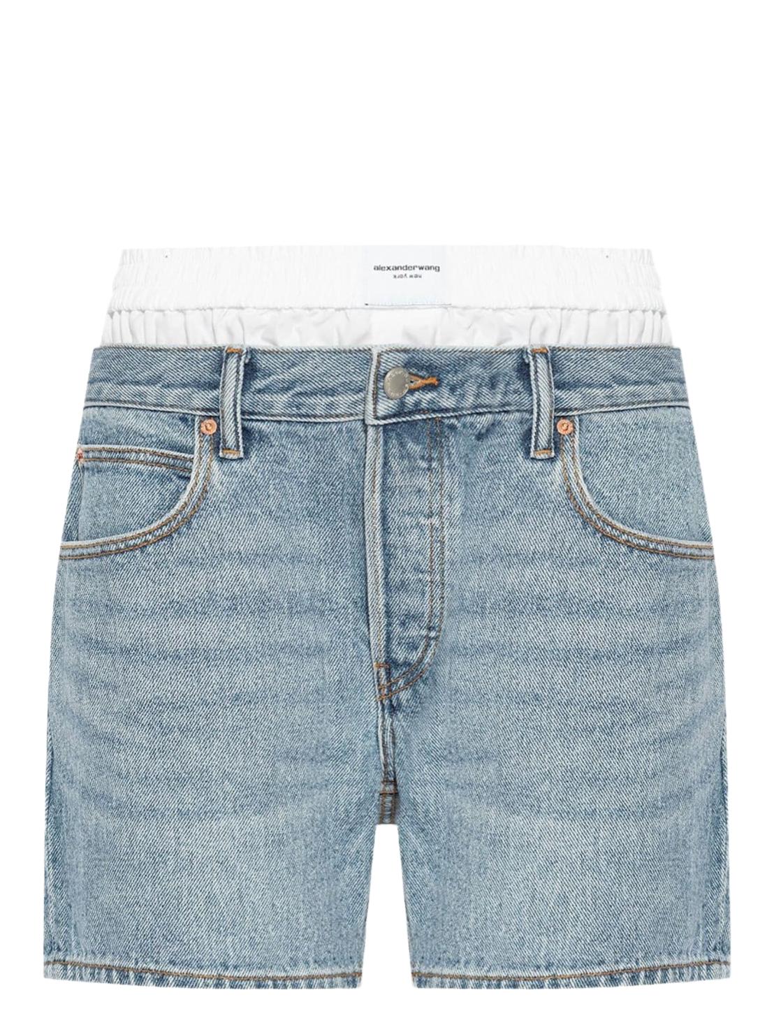 ALEXANDER WANG Alexander Wang Logo Patch Layered Denim Shorts
